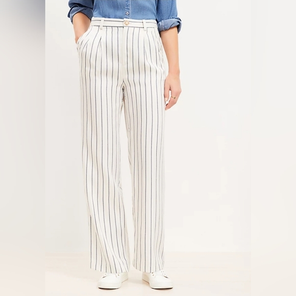 LOFT | Pants & Jumpsuits | Loft Linen Wide Leg Pinstripe Pants | Poshmark